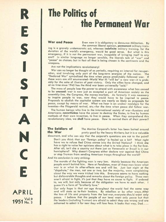 Resistance Vol. 9. No. 3 (April 1951) | libcom.org